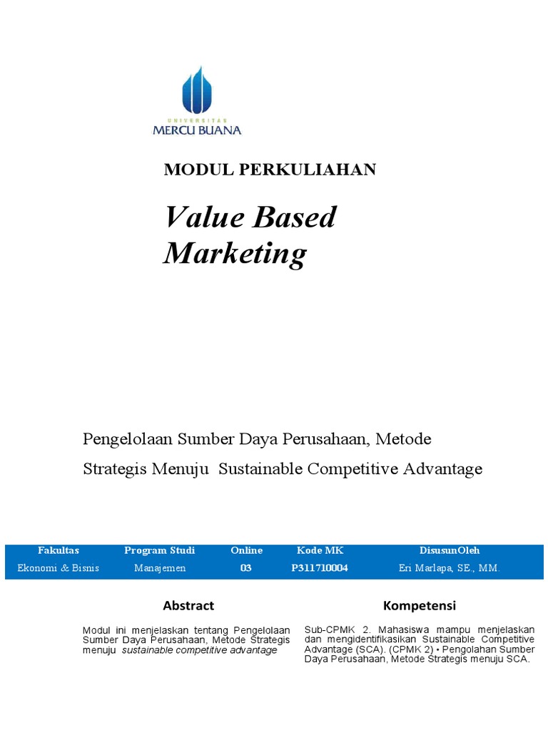 Pemasaran Berbasis Nilai dalam Strategi | PDF | Karier & Perkembangan | Bisnis