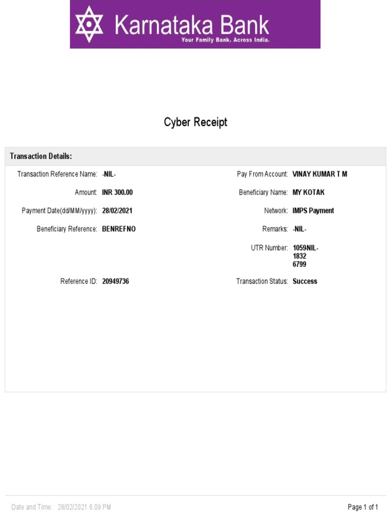 Cyber Receipt: Transaction Details | PDF