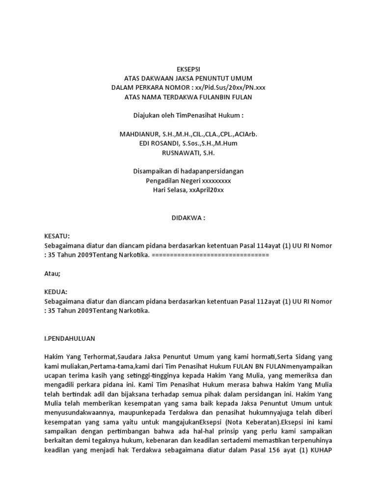 Contoh Surat Eksepsi | PDF