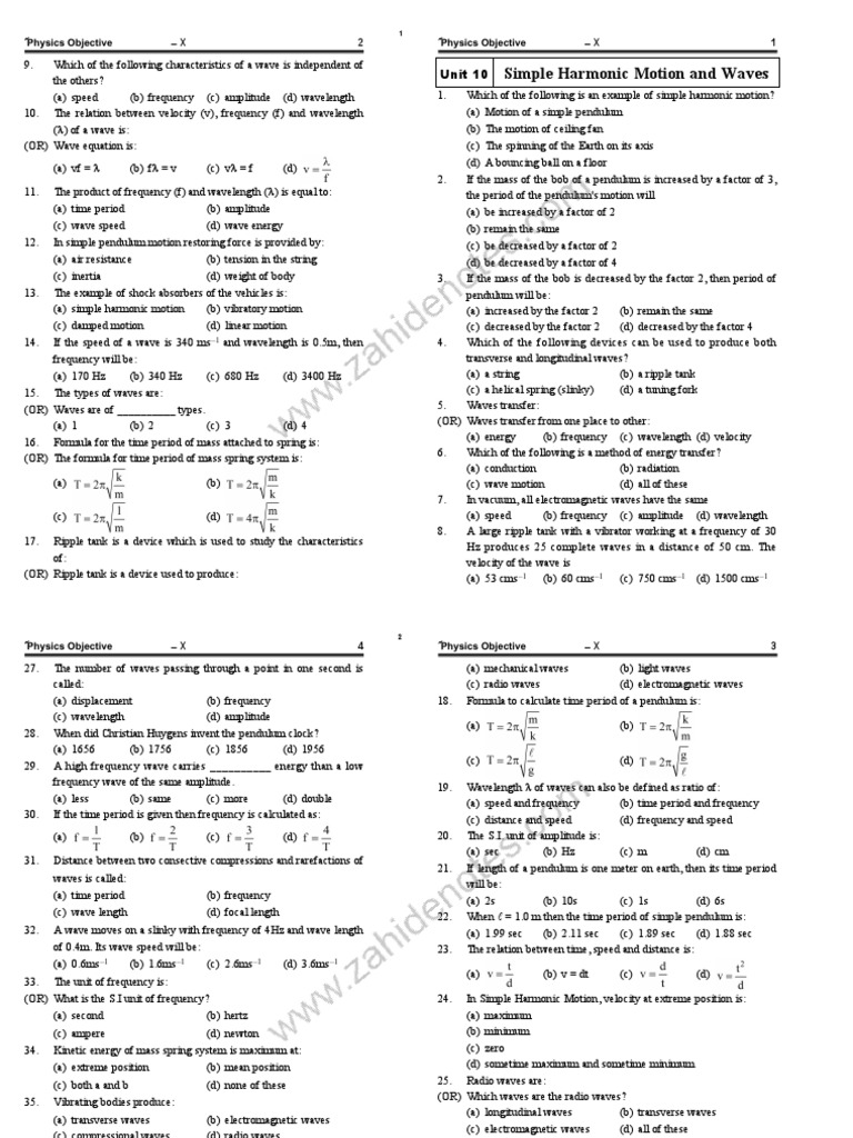 Physics Mcqs For Class 10th | PDF | Waves | Capacitor