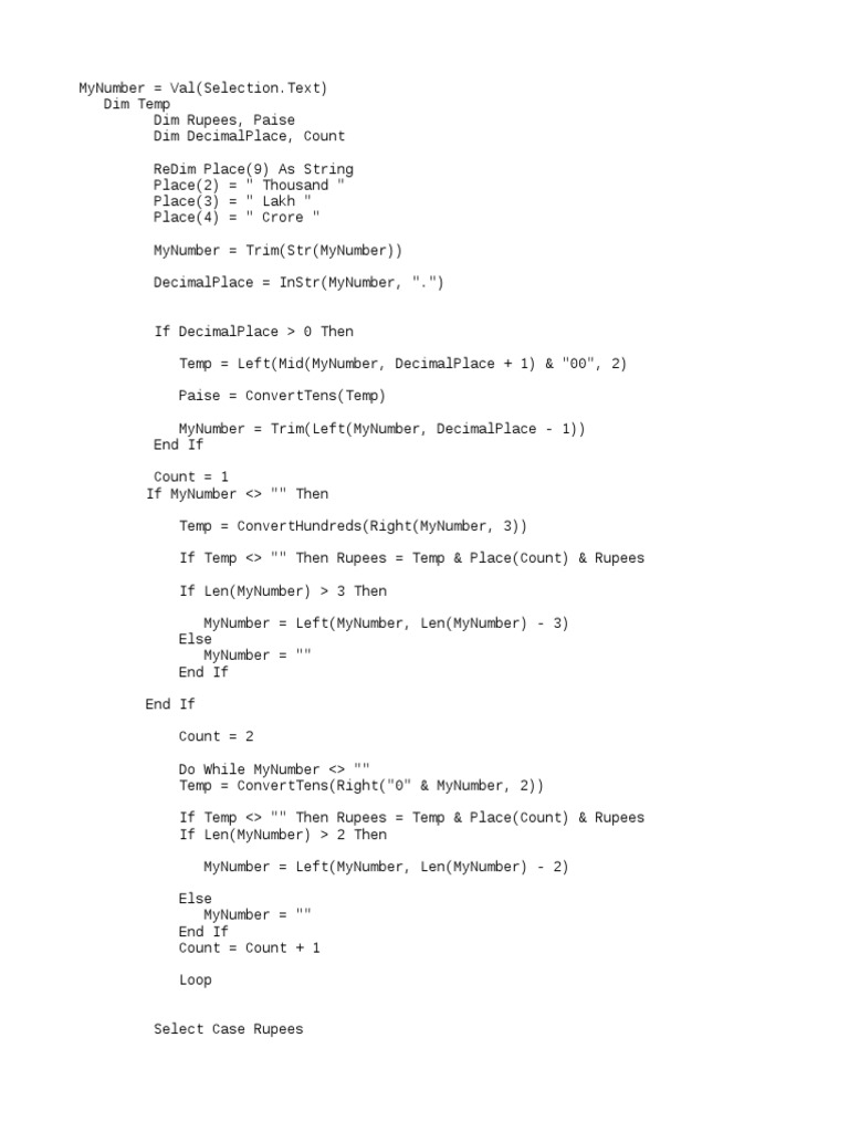 Digit To Word Convert VB Code | PDF | Computer Programming | Software ...