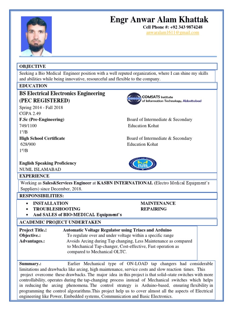 Biomedical Engr Anwar Alam Khattak | PDF | Electrical Engineering ...