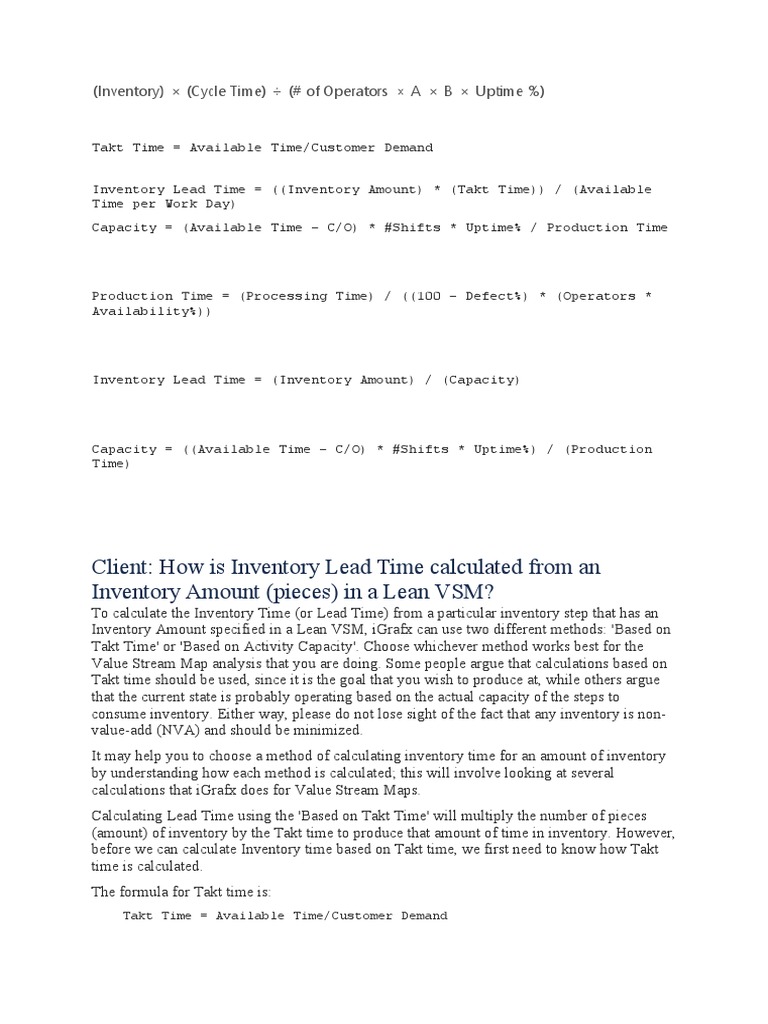 Client: How Is Inventory Lead Time Calculated From An Inventory Amount ...