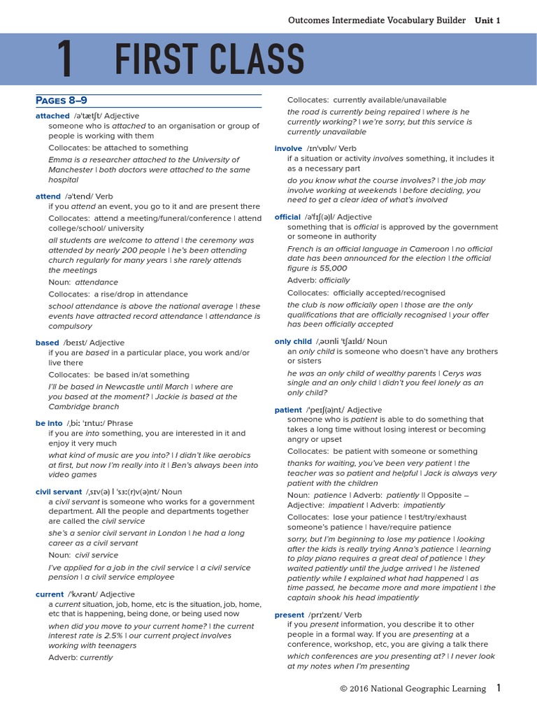 Outcomes Intermediate VocabBuilder Unit1 | PDF | Fluency | Adjective