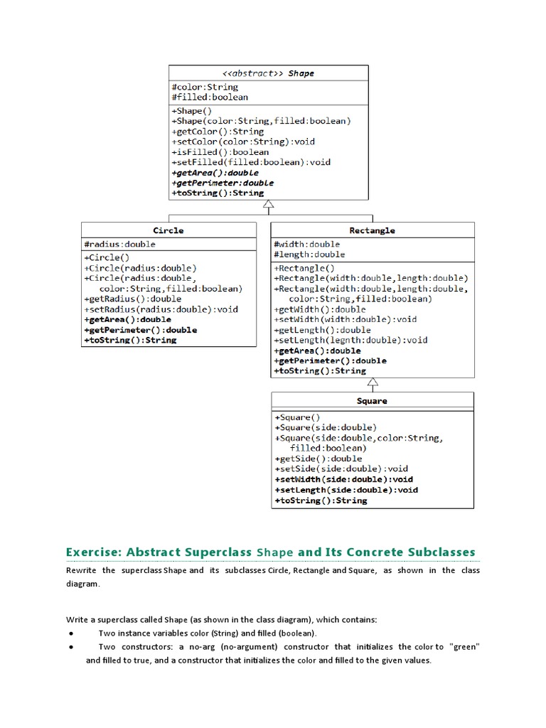 Exercise: Abstract Superclass Shape and Its Concrete Subclasses | PDF | Inheritance (Object ...
