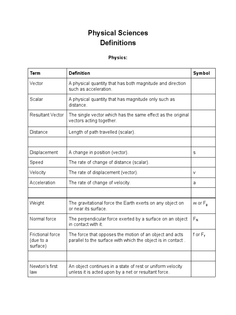 Physical Science Definitions | PDF | Redox | Force