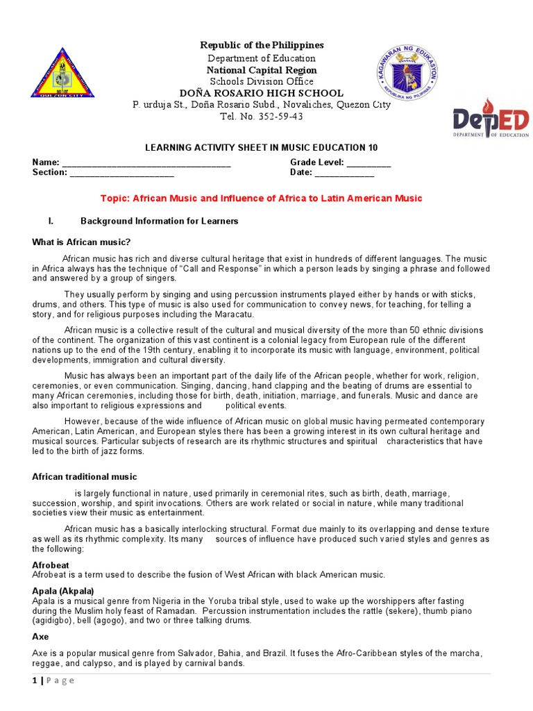 Las 2Q Week 1 Music | PDF | Reggae | Jazz