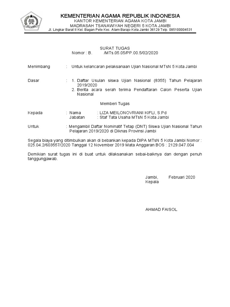 Surat Tugas Pengambilan Dan Pengantaran Surat | PDF