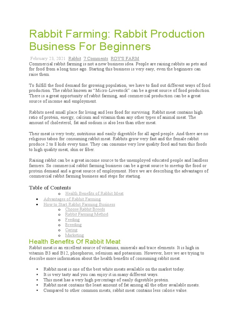 Rabbit Farming: Rabbit Production Business For Beginners: February 23 ...