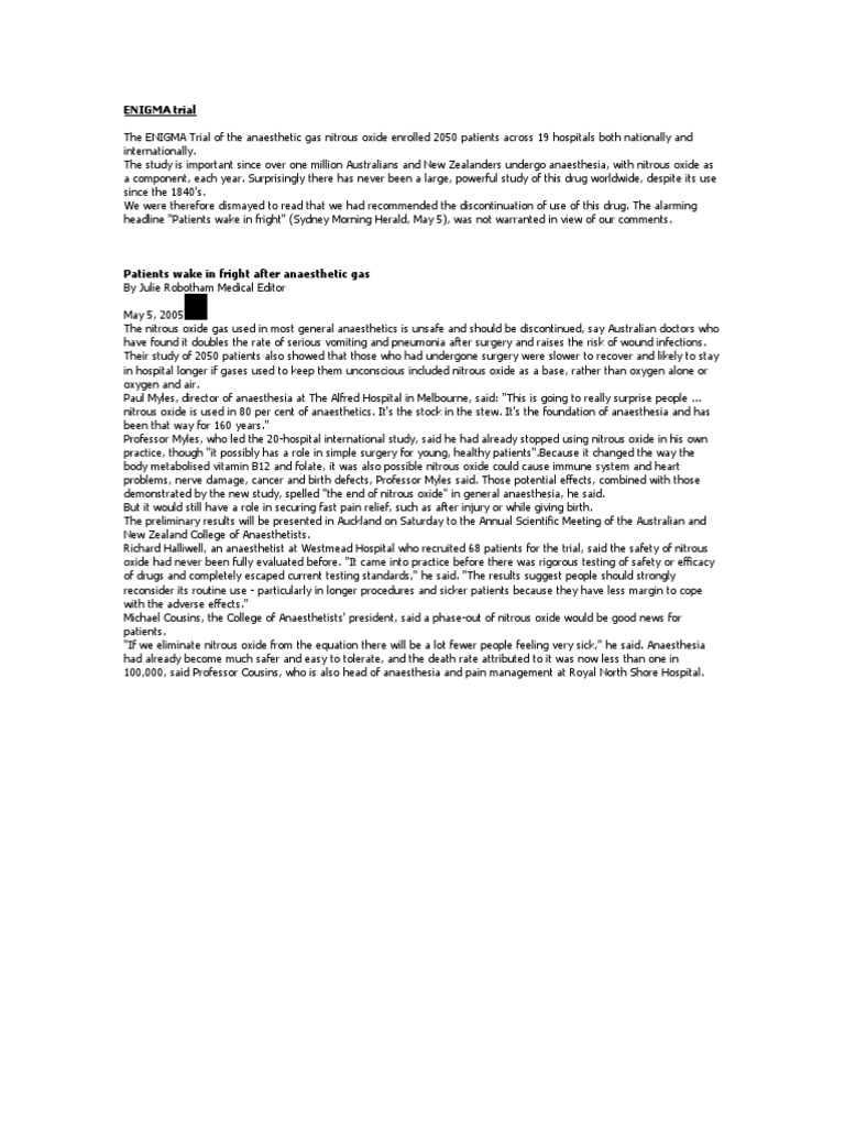 ENIGMA Trial | PDF | Nitrous Oxide | Anesthesia