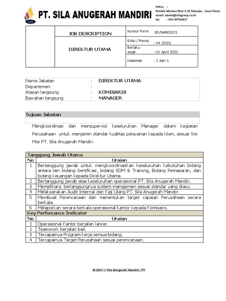 Job Desk Sam 1 | PDF | Bisnis | Pengelolaan Keuangan & Uang