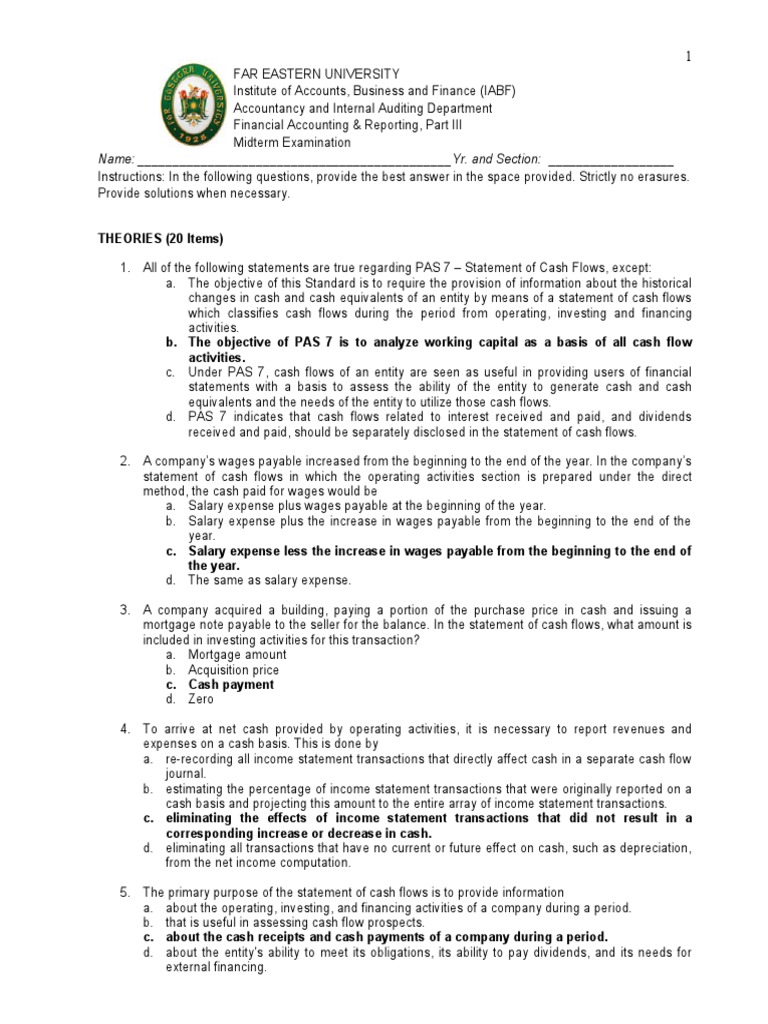 Midterm Exam - Financial Accounting 3 With Answers | PDF | Debits And Credits | Cash Flow Statement