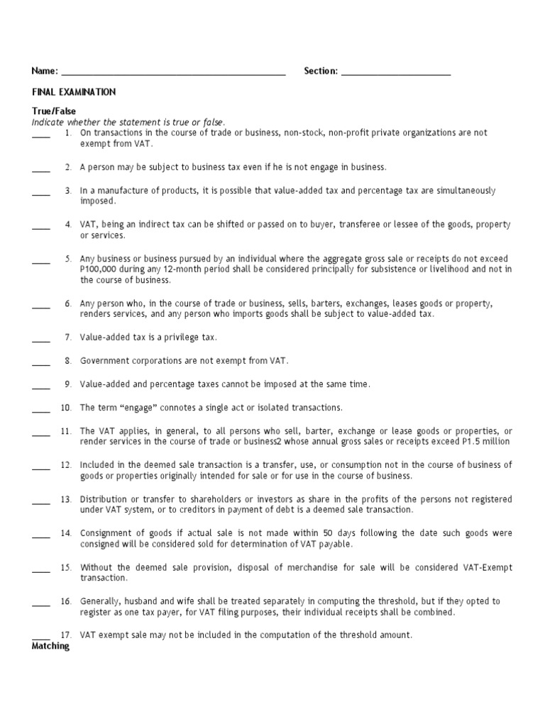 Final Exam - VAT With Questions | PDF | Value Added Tax | Taxes