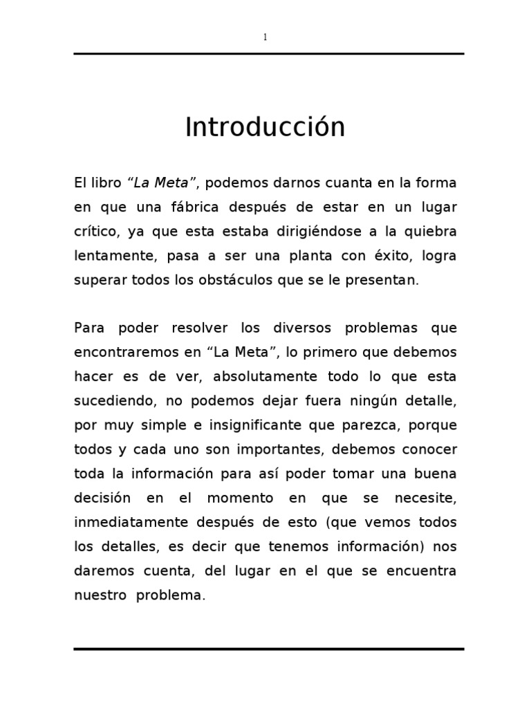 Libro La Meta - Eliyahu M. Goldratt y Jeff Cox | PDF
