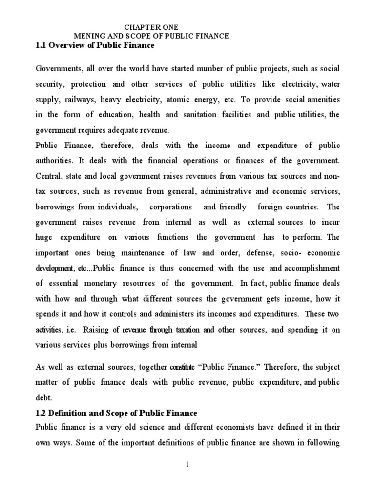 Chapter One Mening and Scope of Public Finance | PDF | Public Finance ...