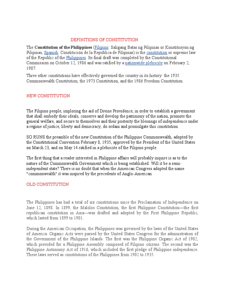 Definition of Constitution | PDF | U.S. State | Political Science