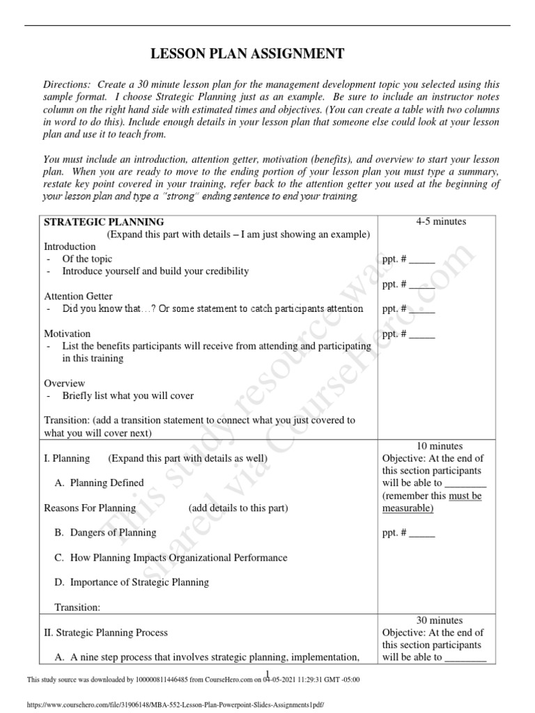 This Study Resource Was: Lesson Plan Assignment | PDF | Swot Analysis ...