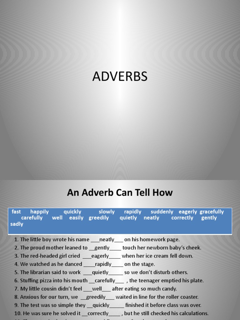Adverb Quiz | PDF | Waiting Staff | Foods