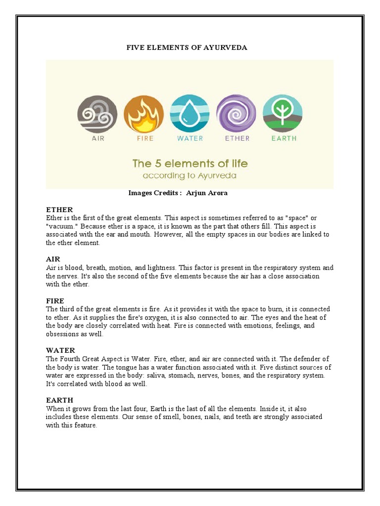 Five Elements of Ayurveda | PDF
