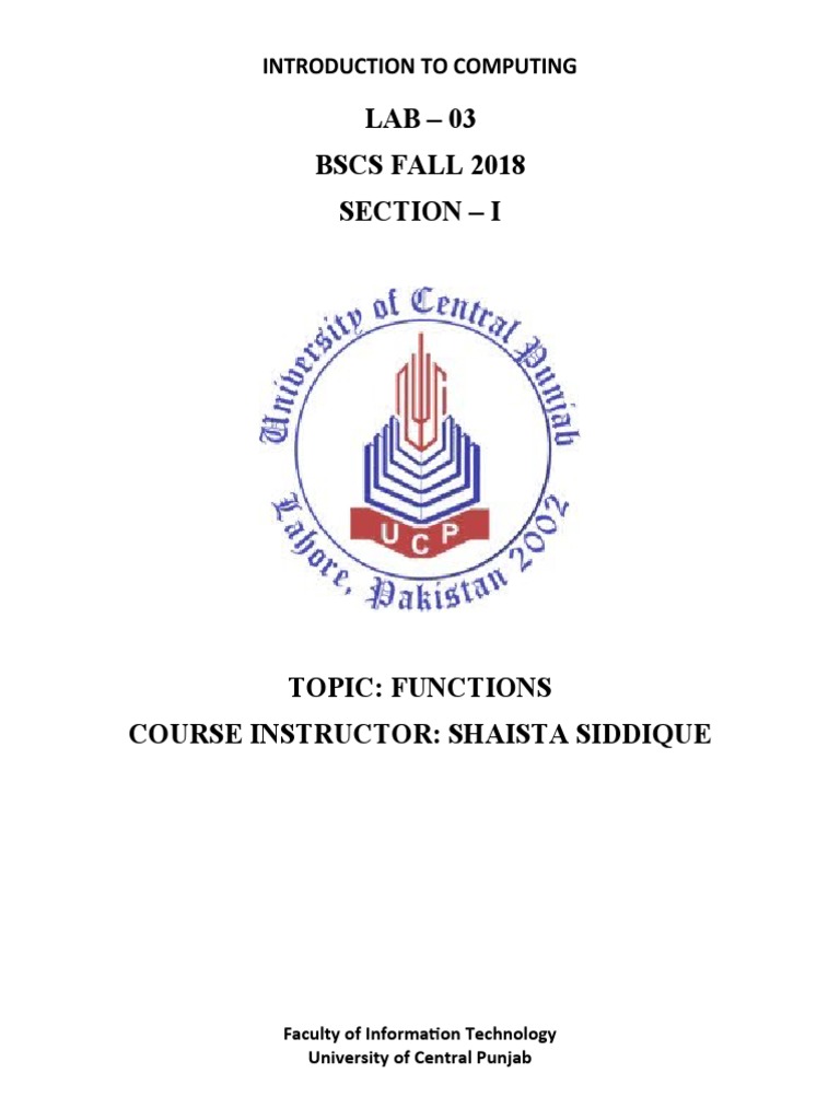 LAB - 03 Bscs Fall 2018 Section - I: Introduction To Computing | PDF