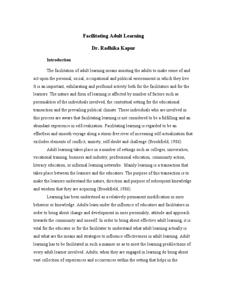 Facilitating Adult Learning Dr. Radhika Kapur | PDF | Adult Education ...
