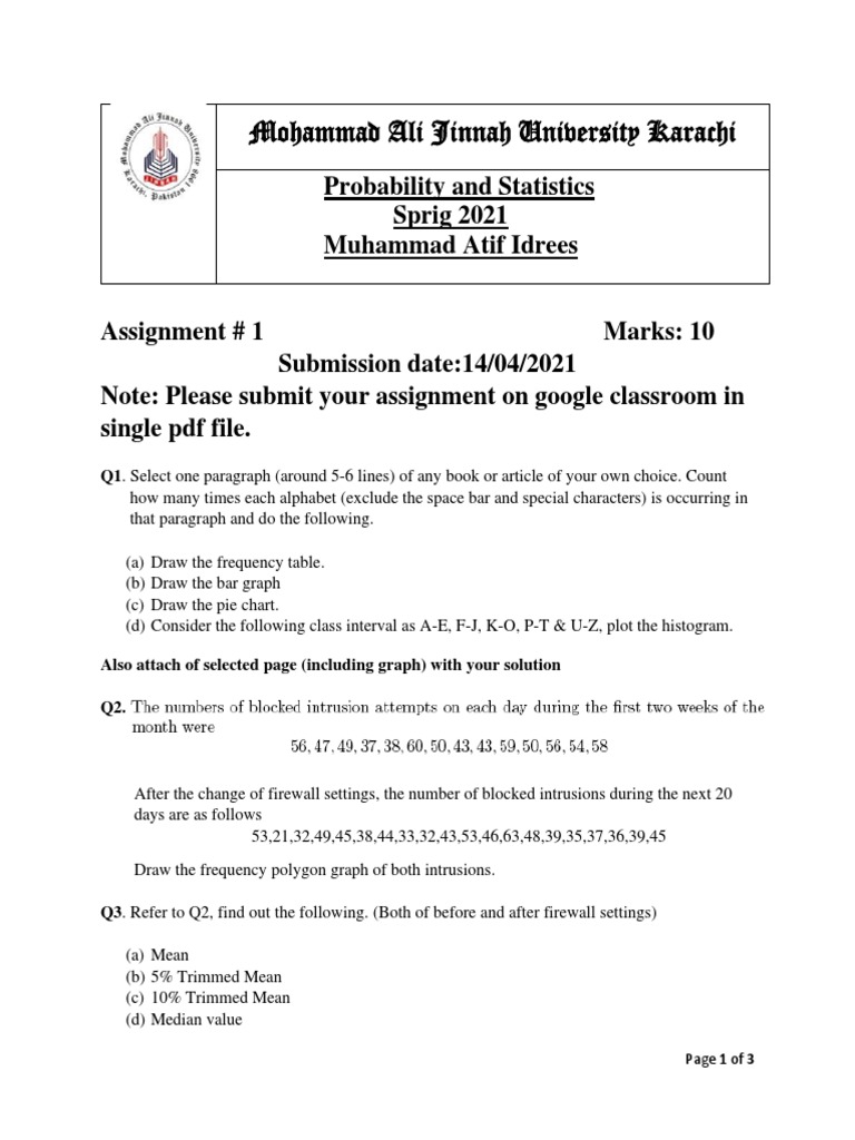 Assignment # 1 | PDF | Mode (Statistics) | Median