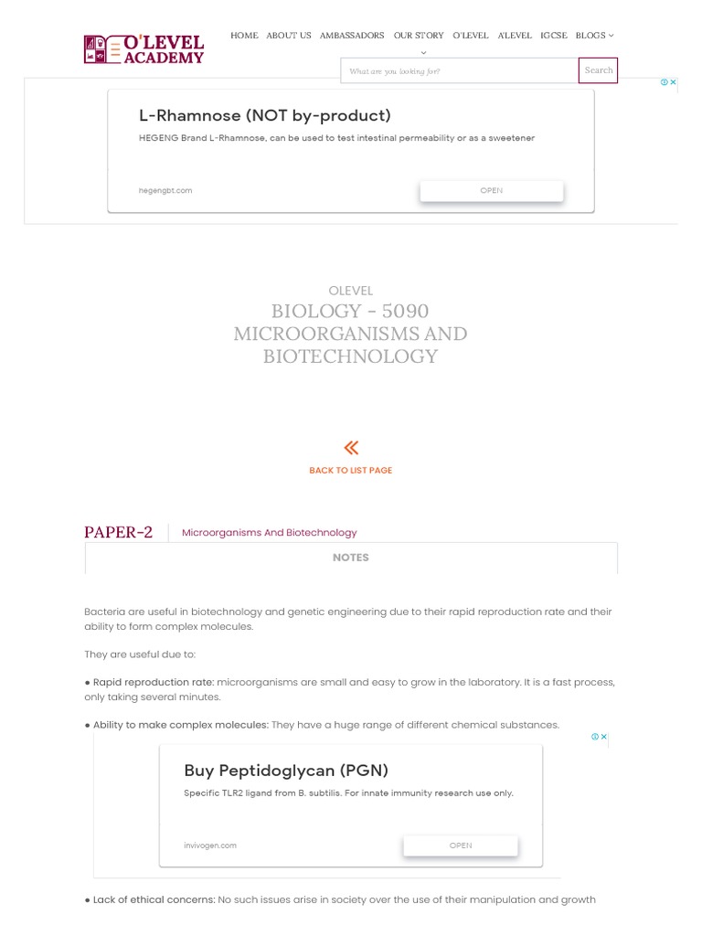 Microorganisms and Biotechnology Notes - Biology - 5090 Notes - O Level ...
