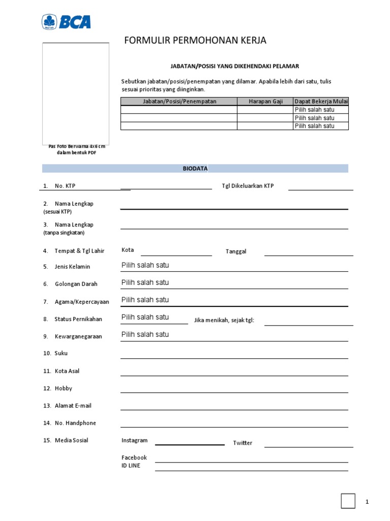 Formulir Permohonan Kerja (Fillable Form) | PDF