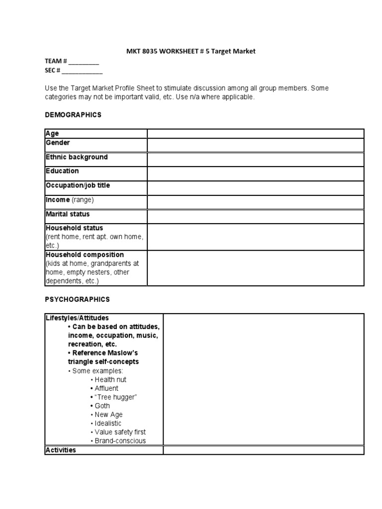 Target Market Profile Worksheet | PDF | Social Science