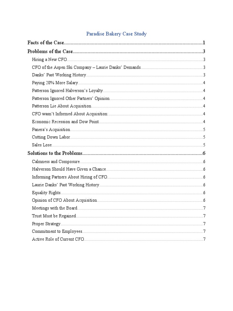 Paradise Bakery Case Study | PDF | Chief Financial Officer | Employment