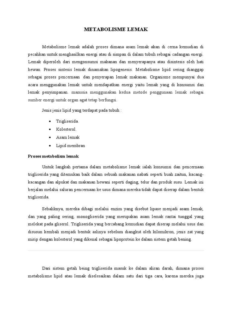 Metabolisme Lemak: Proses dan Jenis Lipid | PDF | Kesehatan Holistik