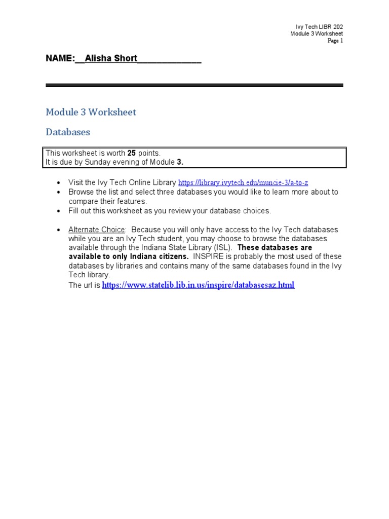 Ivy Tech LIBR 202 Database Comparison Worksheet | PDF | Libraries ...