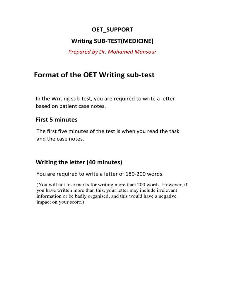 Format of The OET Writing Sub-Test | PDF | Verb | Grammar