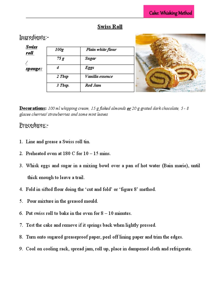 Cake: Whisking Method: Swiss Roll | PDF