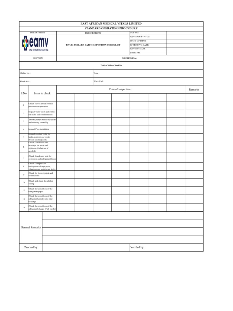 Daily Chiller Inspection and Maintenance Checklist | PDF | Chemical ...