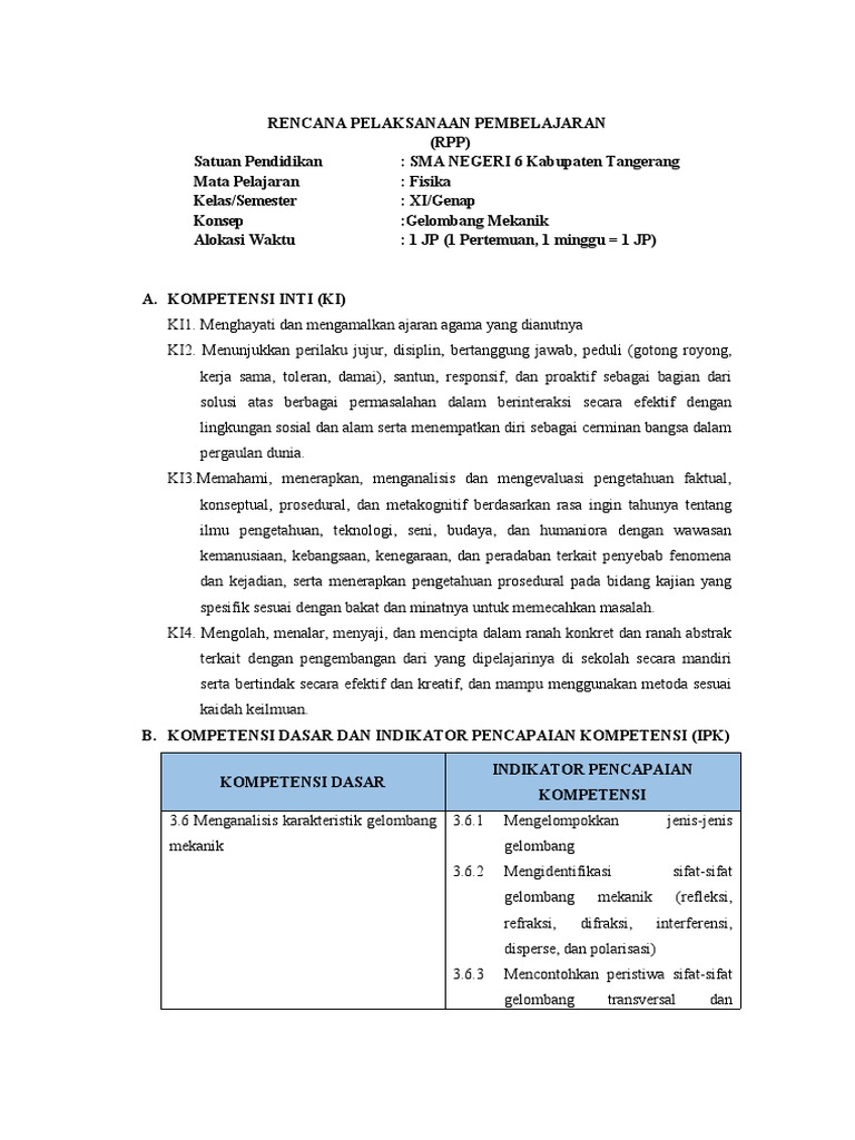 RPP Fisika: Gelombang Mekanik Kelas XI | PDF | Teknologi & Rekayasa