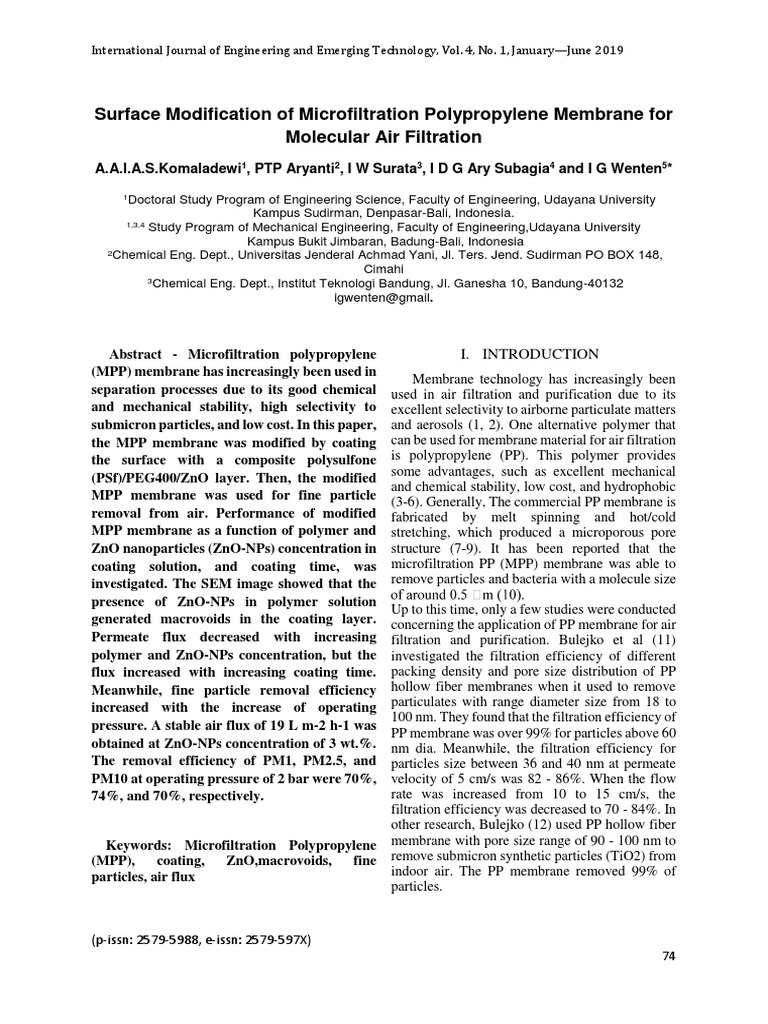 Surface Modification of Microfiltration Polypropylene Membrane For ...