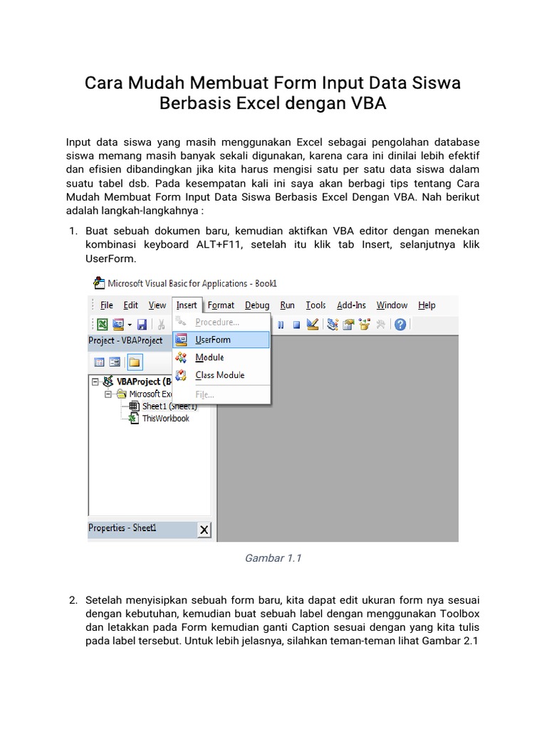 Cara Mudah Membuat Form Input Data Siswa Berbasis Excel Dengan Vba | PDF