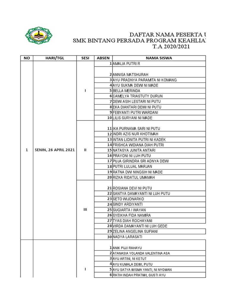 Jadwal Ukk 2021 Tbn-dps-1 | PDF