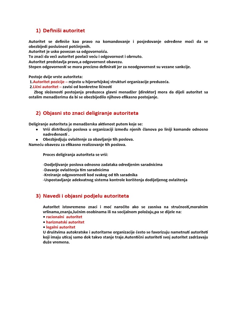 1) Definiši Autoritet: Autoritet Pozicije - Lični Autoritet | PDF