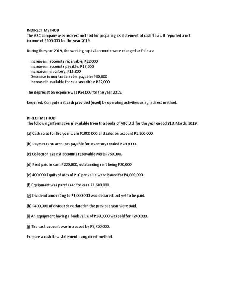 Cash Flow Analysis Indirect VS Direct Method | PDF