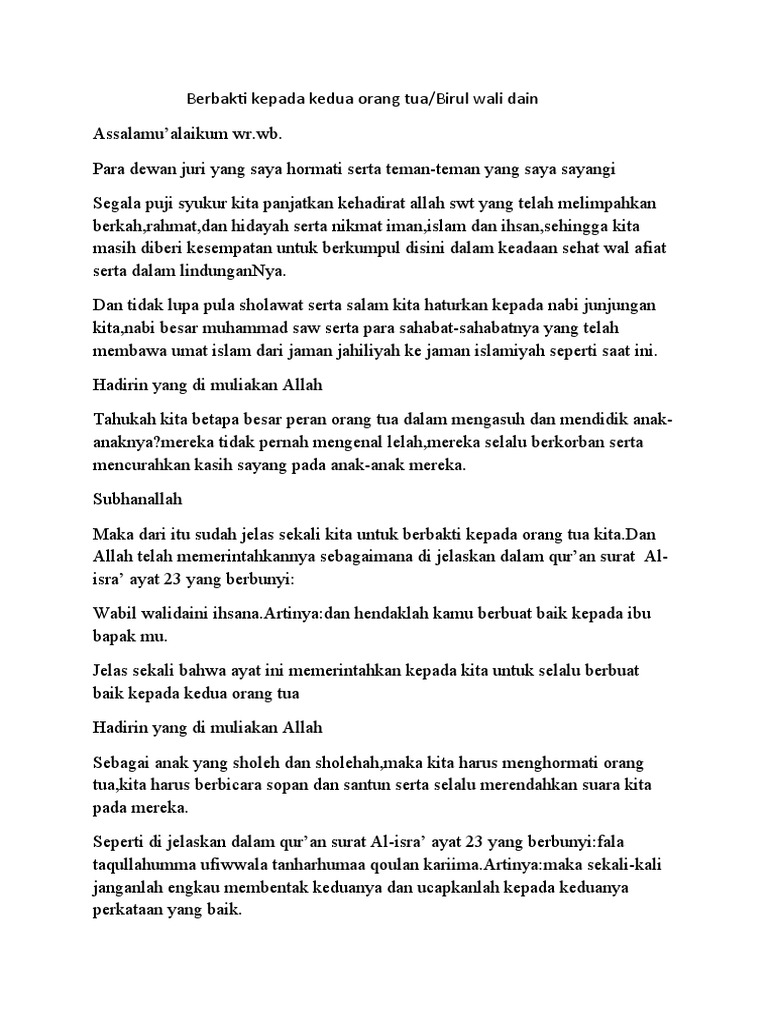 Pidato Berbakti Kepada Kedua Orang Tua | PDF