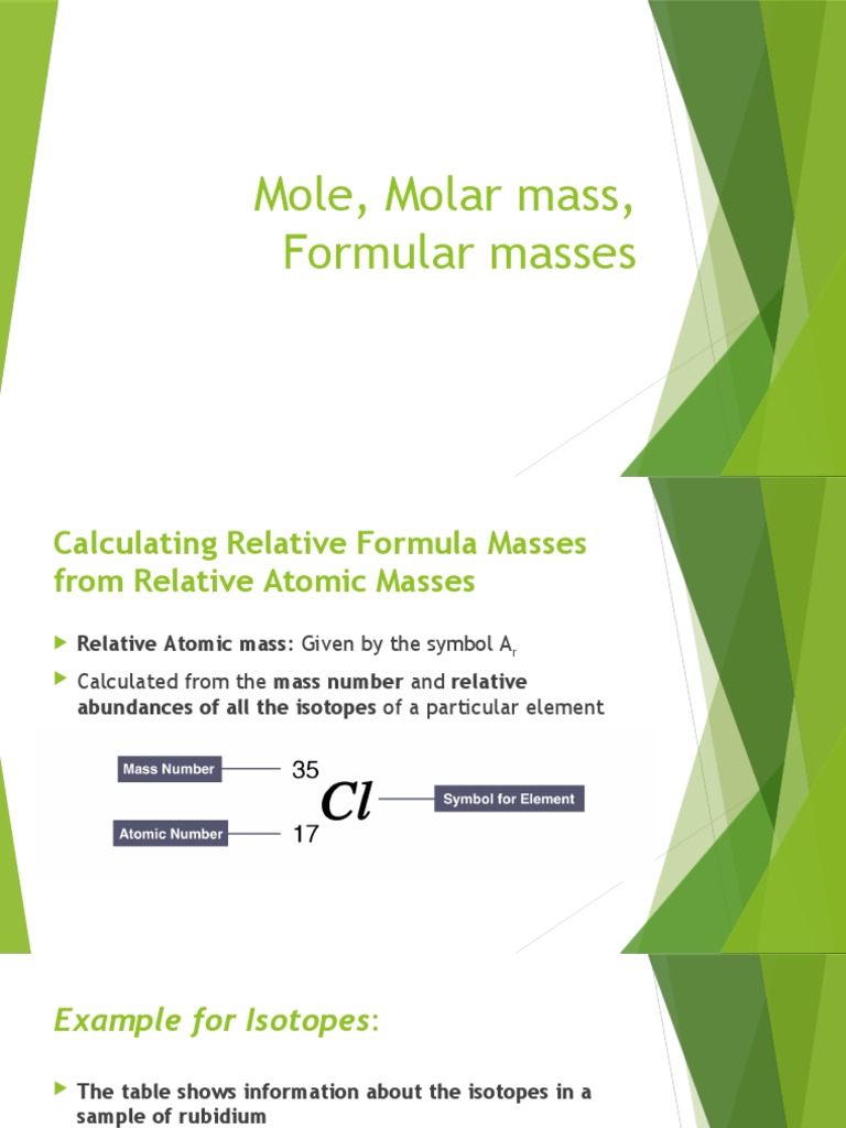 Mole, Molar Mass, Formular Masses | PDF | Mole (Unit) | Molecules
