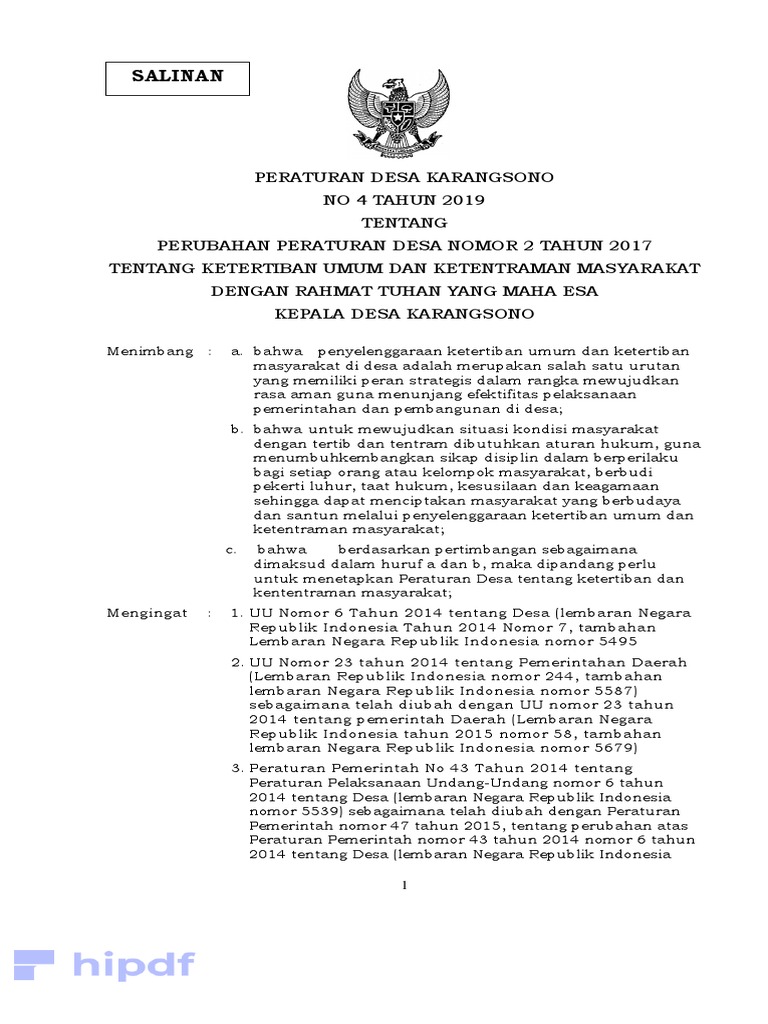 Perdes - TENTANG KETERTIBAN UMUM DAN KETENTRAMAN MASYARAKAT | PDF