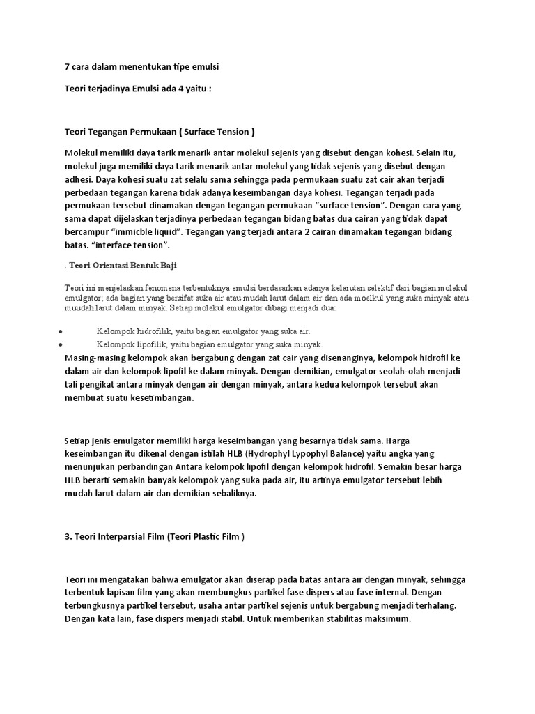 7 Cara Dalam Menentukan Tipe Emulsi | PDF