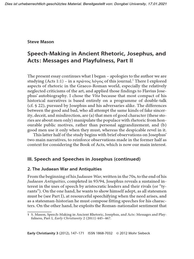 Speech Making in Ancient Rhetoric Josephus and Acts Messages and ...