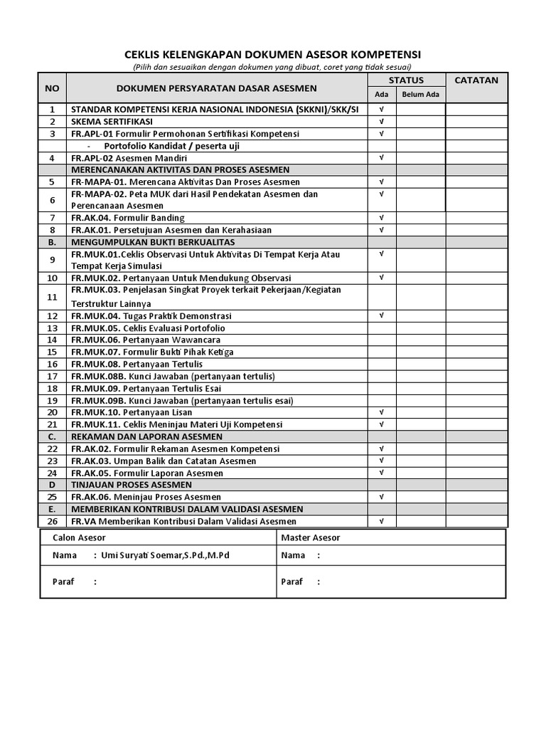 6 Ceklis Form Buku Kerja RCC | PDF