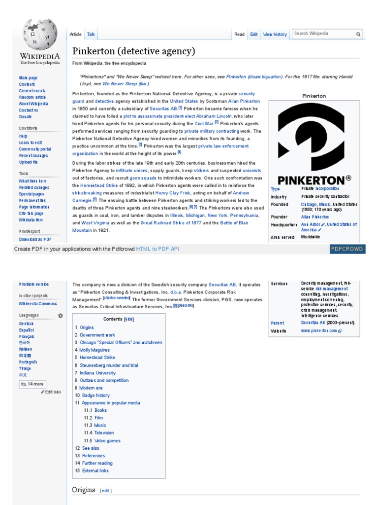 En Wikipedia Org Wiki Pinkerton Detective Agency | PDF | Violence ...
