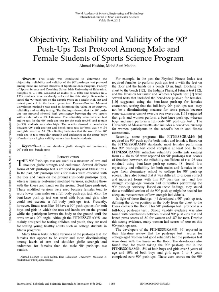 Objectivity, Reliability and Validity of The 90º Push-Ups Test Protocol ...