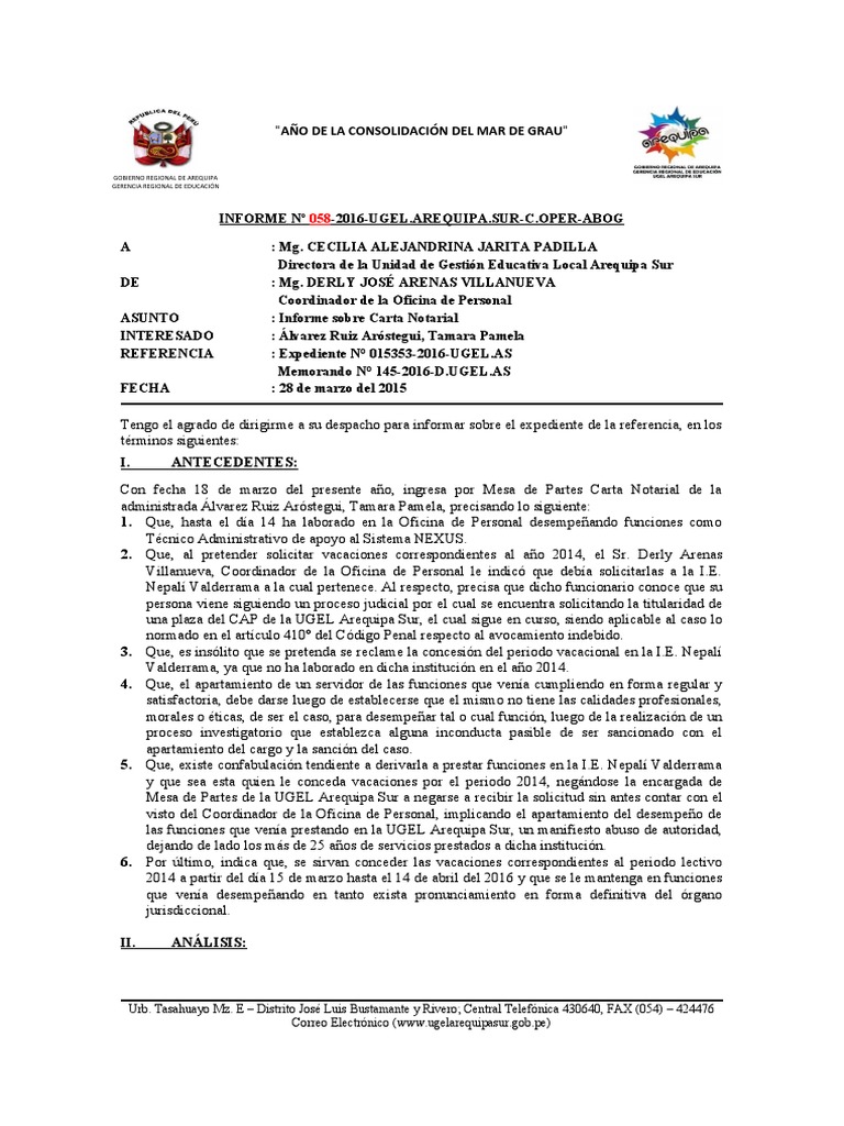 Informe 058-2016 Carta Notarial Alvarez Ruis Arostegui | PDF ...